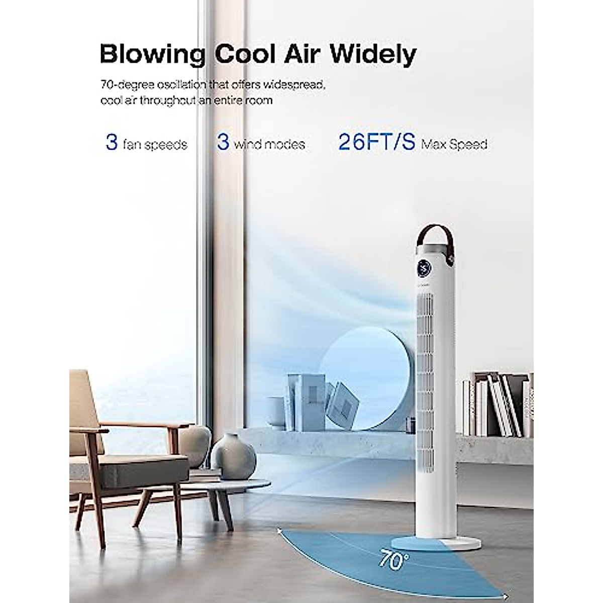 Tower Fan with Remote, 46 Inch Oscillating Fan with 24-Hour Timer, Quiet Floor Fan with 3 Modes & 3 Speeds Settings, Sleep Light Off, Bladeless Cooling Standing Fan Ideal for Home Bedroom Office