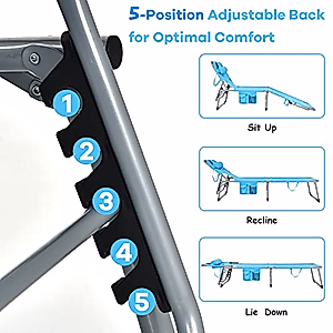 GYMAX Tanning Chair, Folding Beach Lounger with Face Arm Hole, Adjustable Backrest,Side Pocket, Removable Pillow & Carry Handle, Outside Sunbathing Lounge Chair for Patio, Poolside (1, Turquoise)