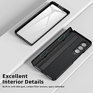 spoovcto for Samsung Galaxy Z-Fold-4 Case: Spring Hinge Protection & Kickstand Dual Layer Protective with Built-in Screen Protetctor Phone Case for Galaxy Z Fold 4 5G 2022 (Lychee Pattern-Black)