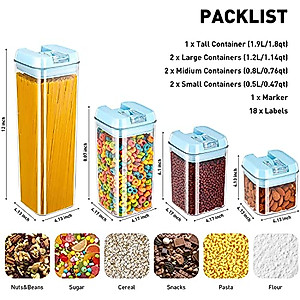 Airtight Food Storage Containers for Kitchen & Pantry Organization and Storage (7 Pack) - BPA Free Plastic Food Containers with Lock Lids - Sugar, Flour, Pasta & Cereal Canister with Labels & Marker