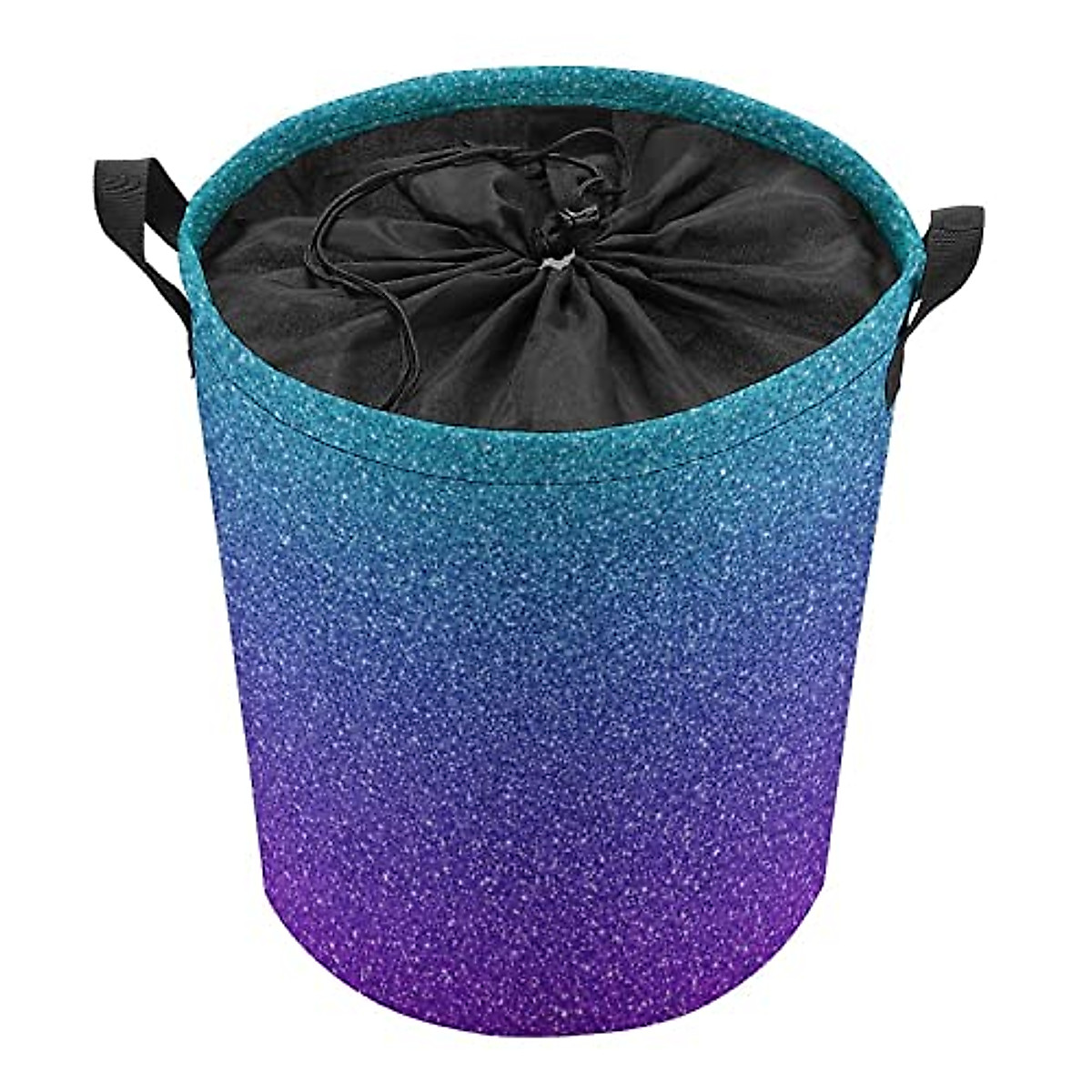 Teal Purple Glitter Laundry Basket Girls Laundry Hamper Dirty Clothes Storage Basket Gradients Blue Bling Collapsible Waterproof Toy Organizer for Kids Bedrooms Nursery