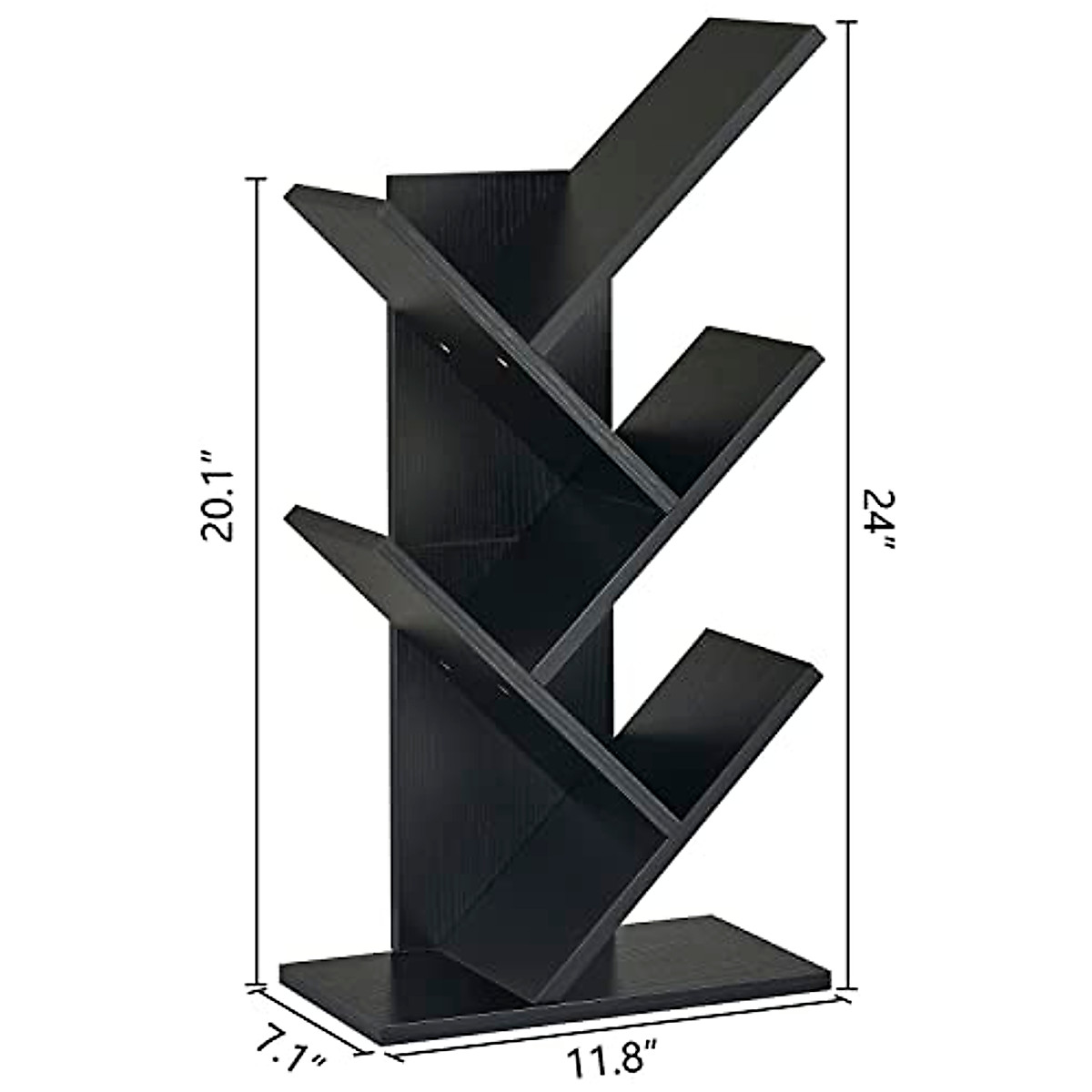 Hoctieon 4 Tier Tree Bookshelf, 4 Shelf Bookcase, Free Standing Tree Bookcase, Display Floor Standing Shelf for Books, Book Organizer Shelves for Home Office, Living Room, Bedroom, Black