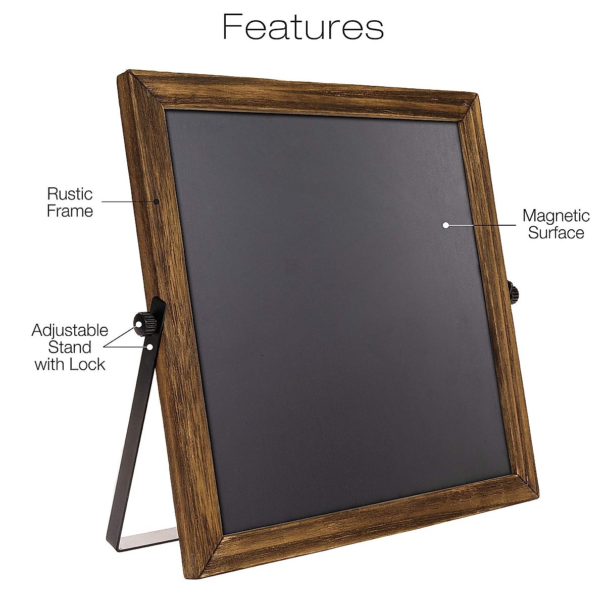 Excello Global Products Rustic Chalkboard Sign Wooden Frame with Adjustable Stand Menu Message Board Double Sided Display Magnetic Surface Reversible 11 x 11 Inches