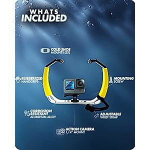 Movo GB-U80 Underwater Diving Rig with Cold Shoe Mounts, Strap - Compatible with GoPro Hero, HERO3, HERO4, HERO5, HERO6, HERO7, HERO8, HERO9, HERO10, Osmo Action - Scuba GoPro Accessory (XL Version)