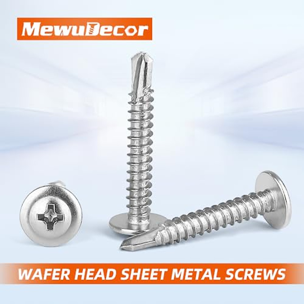#8 x 1" Wafer Head Self Drilling Sheet Metal Screws, (1/2" to 1-1/2" Length), Stainless Steel 410, Modified Truss Head Self Driller, 100 PCS