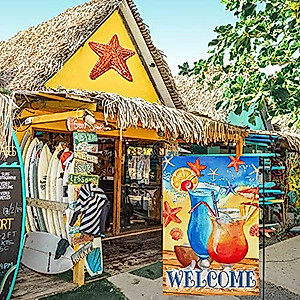 Summer Welcome Garden Flags for Outside 12x18 Double Sided Tropical Hawaii Beach Vertical Garden Yard Flags Pool Home Party Outdoor Garden Decor Banner