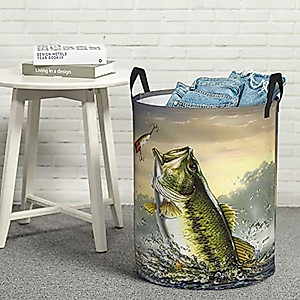 Duwrap Laundry Hamper Large Fish Bass Jumping Out Water Laundry Basket Bag With Lid Large Collapsible Laundry Cloth Washing Bin Household Organizer Bags Toy Storage Baskets For Bedroom Closet
