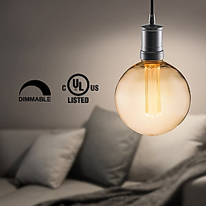 Harwez Globe Decorative LED Light Bulb, Oversized Round Dimmable Amber RN(Retro&Novelty) G125/G40, Virtual Filament, Edison 3.5W 2000K Soft Warm Mood Lighting(Not Daylight White), E26 Medium Base