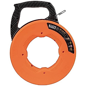 Klein Tools 56334 Electrical Fish Tape, 240-Foot Steel Wire Puller with Double Loop Tip, Optimized Housing and Handle, For Heavy Duty Wire Pulls