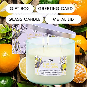 Lime Basil Mandarin 3 Wick Scented Candle with Sandalwood, Ginger & Sage | Natural Stress Relief Aromatherapy Candle 15.8 oz | Strong Scented Soy Candles for Home | Spring Candles for Men & Women