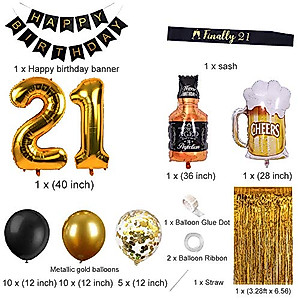 21st Birthday Decorations for Women Men, Happy Birthday Decorations for Boys Girls 21st Birthday Party - 21st Birthday Decorations Black and Gold for Her Him 21 Birthday Party Supplies