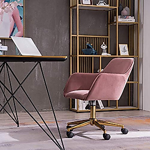 Goujxcy Desk Chair,Modern Velvet Fabric Office Chair,360° Swivel Height Adjustable Comfy Upholstered Leisure Arm Accent Chair (Pink)