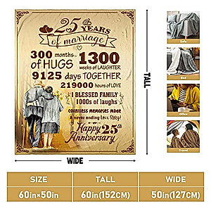 Dfaqehk 25th Silver Anniversary Romantic Gifts for Husband or Wife, Mothers Day 25th Wedding Anniversary Unique Gifts for Couple, Best 25 Year Anniversary Throw Blanket Gift for Him, 60 x 50 Inch