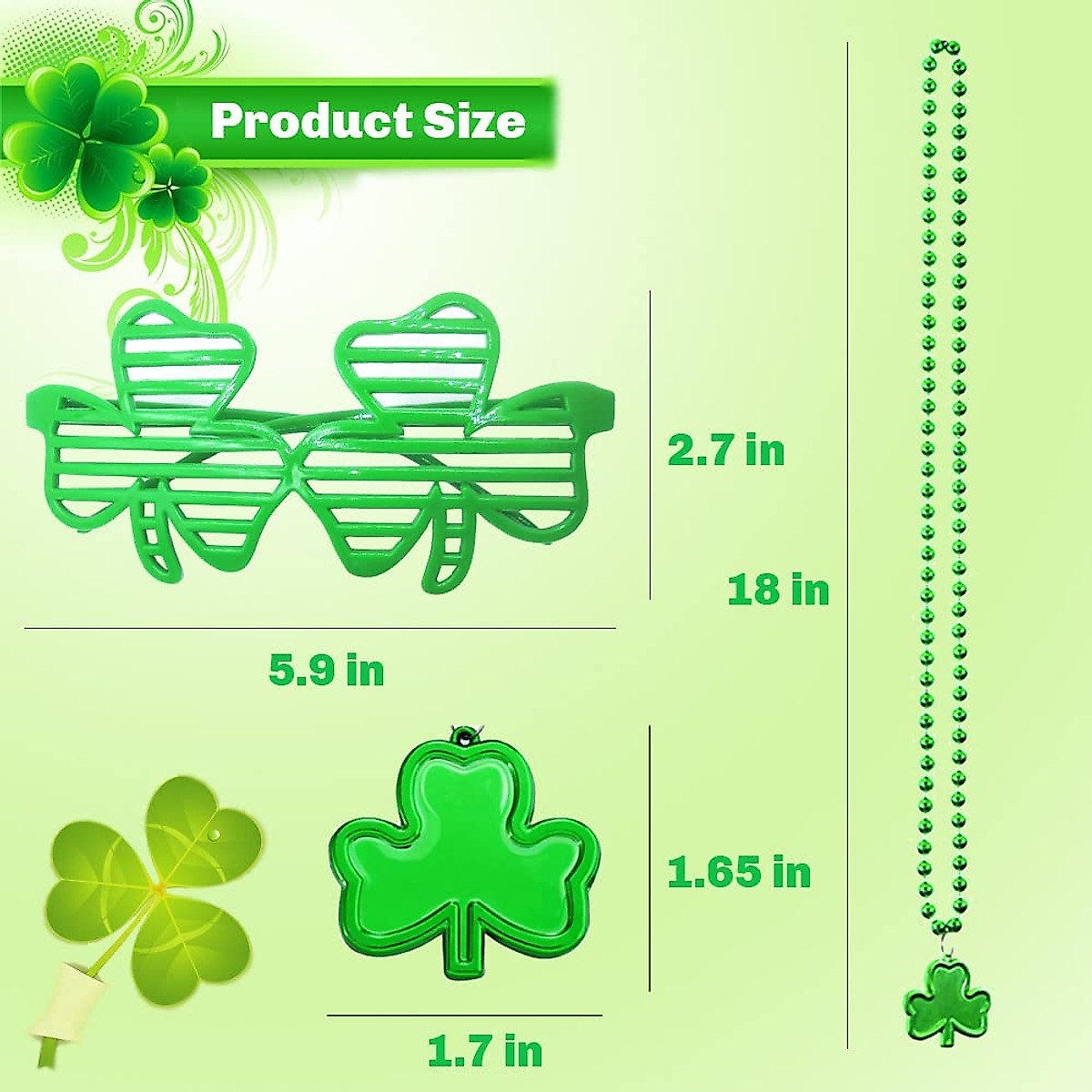 WODMAZ 24 St Patrick's Day Party Favors Set Includes Shamrock Necklaces Sunglasses, Green Bead Necklaces Shutter Glasses Accessories for St Patricks Day Party Favor Irish Great Party Supplies
