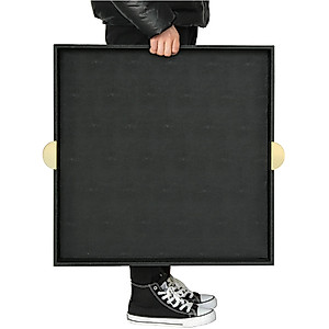 HofferRuffer Extra Large Square Serving Tray, Elegant Faux Leather Ottoman Tray with Gold Hardware Handles, Serve Tea, Coffee or Breakfast in Bed, 23.6 x 23.6 inches, Black Large Square Tray