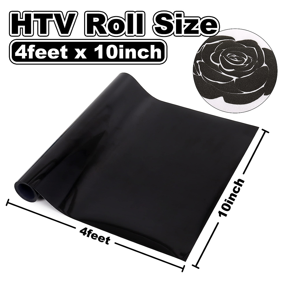 LOTOFUN Puff Vinyl Heat Transfer: 10"x4ft Black Color 3D Puff HTV Roll Puffy Heat Transfer Vinyl Rolls Foaming Iron-on Vinyl for Cricut T-Shirts Clothing