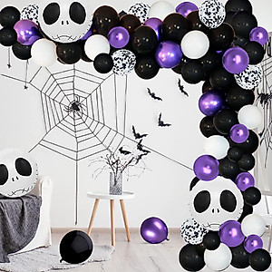 Halloween Balloon Garland Arch Kit Purple Black Balloon Nightmare Balloon With Skull Balloons for Nightmare Before Christmas Halloween Birthday Baby Shower Decorations