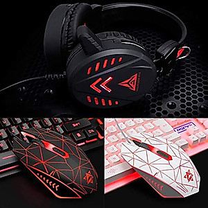 Raxinbang Keyboard Gaming Keyboard,USB Keyboard Set Gaming Mouse Computer Backlight Headset Waterproof Gaming Headset for LOL (Color : Pink)