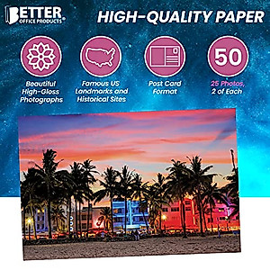 Better Office Products 50 Pack Travel Postcards, Famous US Landmarks and Historical Sites, High Gloss Photo Post Cards, 4 x 6 inch, 25 Amazing Photos of National Landmarks