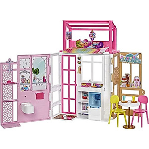 Barbie Doll House with Furniture & Accessories Including Pet Puppy, 4 Play Areas (Kitchen, Loft Bed, Bathroom & Dining Room) Small
