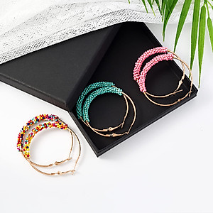 Jinxiuge 6 Pair Beaded Hoop Earrings Boho Flower Round Earrings Women's Handmade Earrings Set