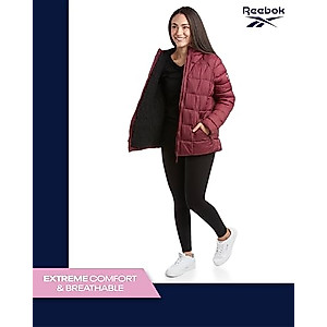Reebok Women's Winter Jacket - Heavyweight Quilted Puffer Parka Coat - Sherpa Lined Ski Jacket for Women (S-XL), Size X-Large, Classic Maroon