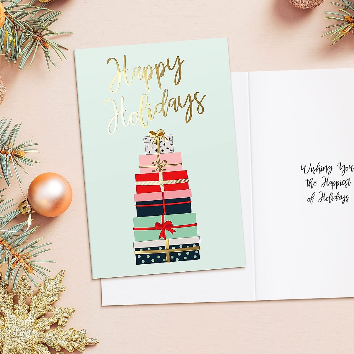 Sweetzer & Orange Christmas Cards Set - 24 Gold Foil Holiday Cards with Red Envelopes – 6 Assorted Designs Boxed for Easy Storage - Bulk Greeting and New Years Cards - 4x6