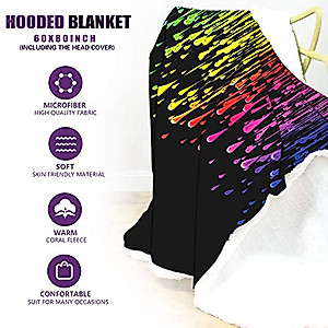 RAISEVERN Wearable Blanket Women Men Hooded Blanket 3D Printed Tie Dye Novelty Adult Plush Poncho with Sleeve Throw Lightweight Soft Sherpa Fleece Warm Winter for Home Sofa Bed 75X60 Inch Black
