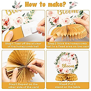 12Pcs Spring Floral Baby Shower Party Honeycomb Table Centerpiece Baby in Bloom Table Display with Letters Gender Reveal Decoration Arrangement Favor Block Holder for Girl Birthday