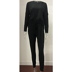 Kebaner 2 Piece Outfits Lounge Jogging Suits for Women Sweatsuit Tracksuit Long Sweatpants Set Long Sleeve Sweatshirts Jogger Pant (Black, X-Large)