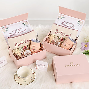 CARAKNOTS Maid of Honor Gifts Maid of Honor Proposal Gifts Box Will You Be My Maid of Honor Pink Bridesmaid Proposal Box Wedding Gifts for Bridesmaid Gifts Wine Tumbler 12 OZ