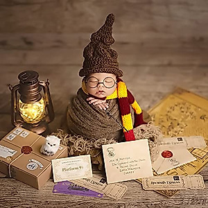 5 PCS Newborn Photography Props - Magic Wizard Witch Hat Scarf Wand Glasses Frame Owl Decoration, Newborn Photography Outfits,Halloween Cosplay Baby Photoshoot Props , Baby Halloween Photoshoot Props