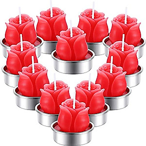 TecUnite 12 Pieces Rose Tealight Candles Handmade Delicate Rose Flower Candles for Valentine's Day Party Wedding Spa Home Decoration Gifts (Red)