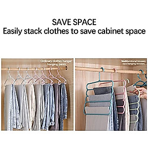 Organization and Storage, Multi-Functional 5-Layer Pants Hangers Space-Saving Non-Slip Multi-Layer Trouser Rack, College Dorm Room Essentials,Closet Storage for Jean Trousers Scarf (Blue)