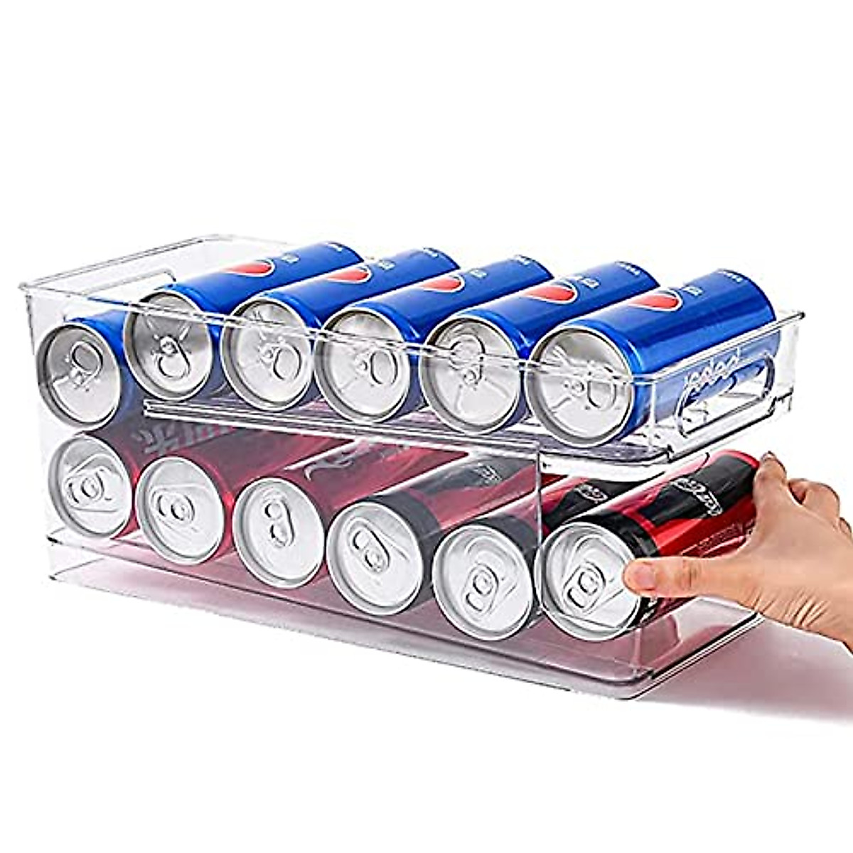 Refrigerator Soda Can Storage Box Coca Cola Double Layer Automatic Rolling Drink Box, Refrigerator Can Organizer Suitable for Fridge Kitchen Pantry Countertop, Camping,RVs