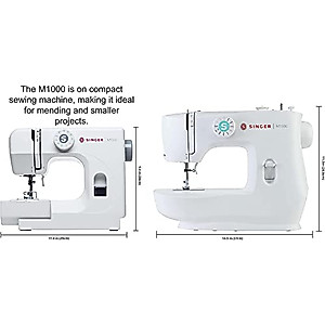 SINGER Sewing Machine Bundle M1000+, 32 Stitch Applications, Mending Machine, Simple, Portable, Great for Beginners, Top Drop-In Bobbin, Reverse Lever, 5 heavy duty needles, Kwalicable Cleaning Cloth