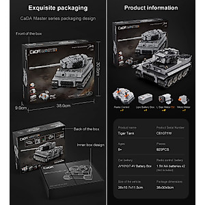 dOMOb Tiger WWII German Tank Building Kit – 2.4G Remote Control Battle Army Build Set – 1:35 RC Tank Model – CaDA Bricks Toy for 14+ Kids & Adults – 925 Building Blocks – for Boys, Hobbyist, Collector