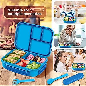 Amathley Lunch Box Kids,Bento Box Adult,Leakproof Lunch Containers for Adults/Kids/Toddler,1200ML-4 Compartments bento Lunch box with Utensil,Microwave & Dishwasher & Freezer Safe (Blue)