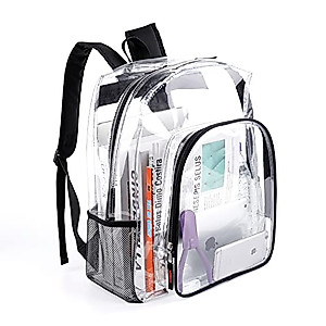 Crosstime Clear Backpack Heavy Duty Transparent Backpack See Through Plastic Clear Bookbags for Security Work School , Black
