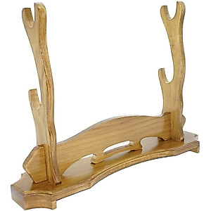LUCKNIGHT Display Stand 2- Tier Solid Wood Sword Stand Horizontal Display Rack Samurai Sword Wakizashi Holder Floor Stand Sword Stand