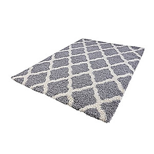 Pierre Cardin Luxury Shag/Flokati Collection Trellis Rug Design Abstract Area Rugs for Living Room, Bedroom, Kitchen Patterns Accent Contemporary Area Rugs (8' x 10', Gray/Light Gray)