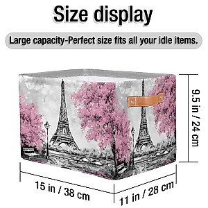 Shelf Storage Basket French Paris Eiffel Tower Canvas Large Storage Collapsible Organizer Toy Boxes Clothes Laundry Storage Bins Cubes with Handles for Closet Bedroom Nursery Home Office 1 Pack