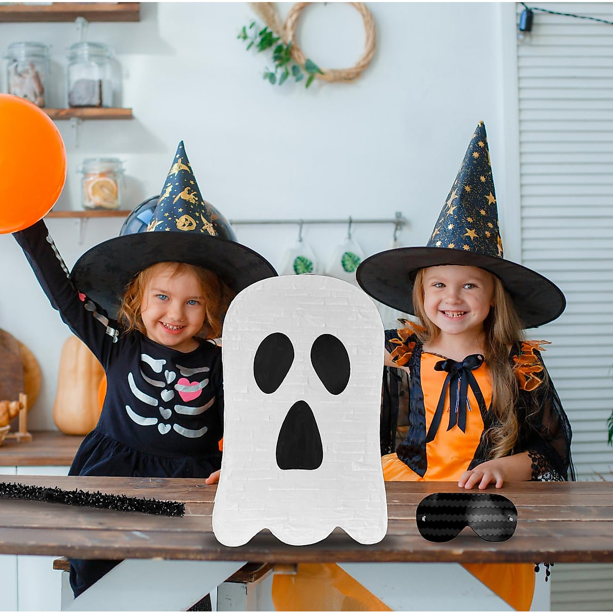 Ghost Halloween Piñata with stick - 17”x10"x 5" Perfect for Halloween Party Decorations, Photo Prop, October Birthday, Funny and Spooky Anniversary - Fits candy/favors: by Get a piñata