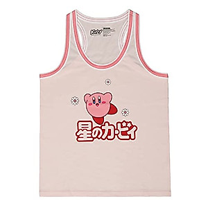 Bioworld Kirby Daisies & Kanji Logo Women's Racer Back Tank Top & Dolphin Lounge Shorts Sleepwear Set-XL Pink