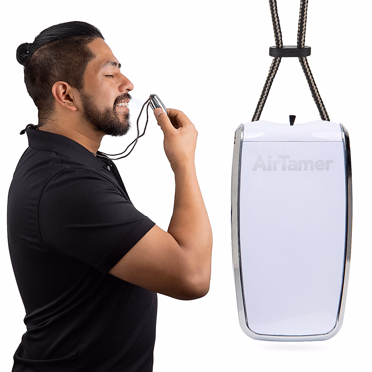 AirTamer A320W Rechargeable Personal Air Purifier, Proven Performance, Virus and Pollutant Tested*, White with Leather Travel Case