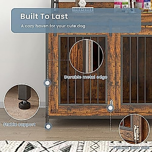Lyromix 37'' Dog Crate Furniture with Shelves for Small to Medium Pets, Wooden Cage End Table Side Table, Heavy Duty Indoor Puppy Kennel with Sliding Door, Brown