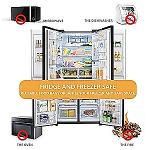 Dishwasher Safe Reusable Food Storage Silicone BPA-Free, 2 Reusable Gallon Freezer Bags, 2 Reusable Sandwich Bags, 4 Reusable Food Storage Bags, 4 Reusable Snack BagsTriple Zip Closures 100% Leakproof (12PCS)