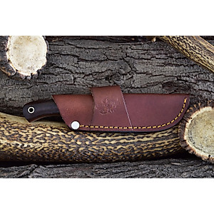 Knives Ranch 7" Fixed Blade EDC Knife with Sheath - Damascus Steel Hunting Knife - Full Tang - Rosewood Handle - Horizontal Carry Leather Sheath Snug Fit (3056-IRW)