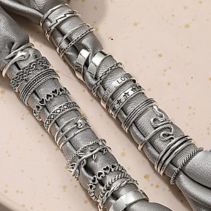 iF YOU Vintage Silver Knuckle Rings Set for Women, 24pcs Open Stackable Midi Rings, Boho Butterfly Snake Finger Ring Pack