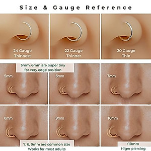 14k Gold Filled 20G Double Hoop Nose Ring for Single Piercing, 20 Gauge Small Thin 8mm Spiral Nose Jewelry for Women Men